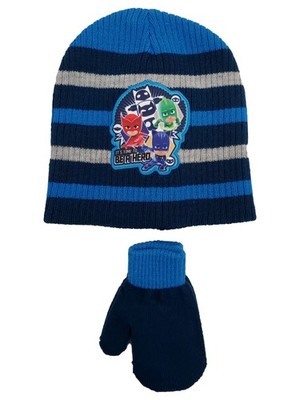 PJ Masks Toddler Boys Blue Stripe Be A Hero Beanie Hat & Mittens Set 2T ...