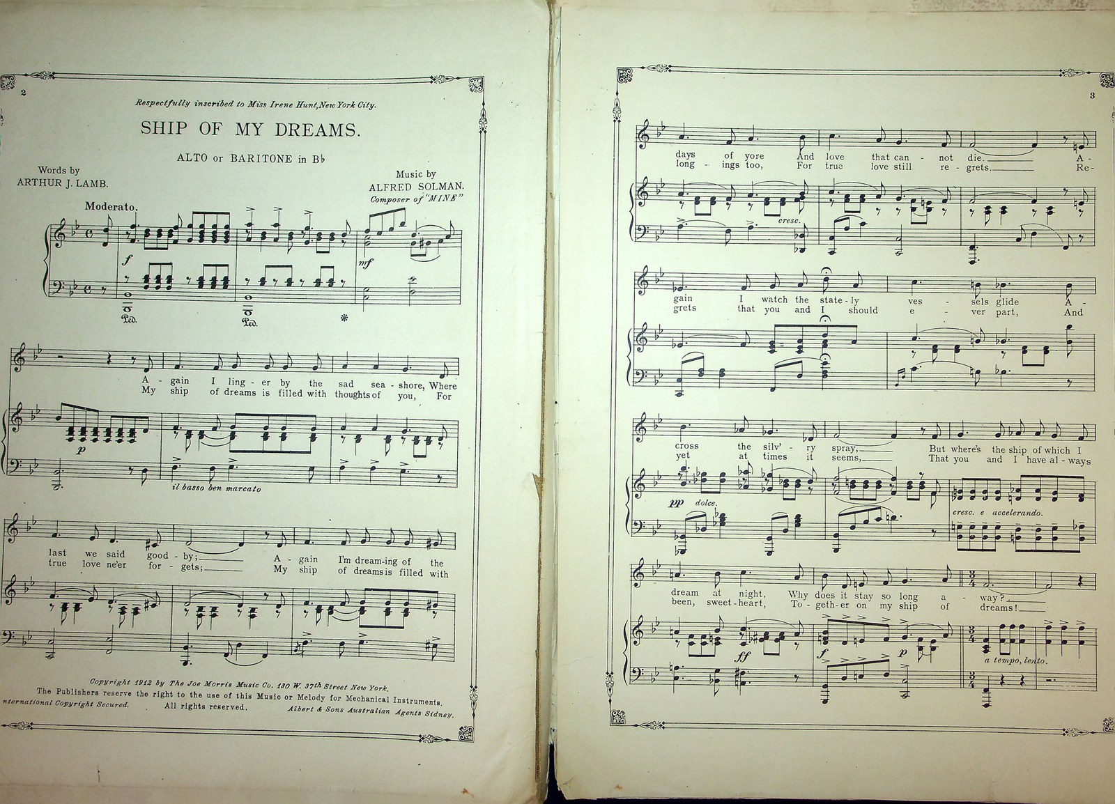 1912 Ship Of My Dreams Vintage Sheet Music Large Alfred Solman Arthur ...