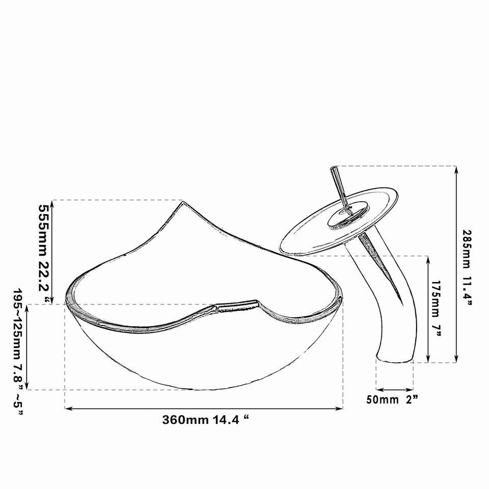 Leaf Shaped Glass Vessel Basin Sink&Bowl Chrome Waterfall Faucet Combo ...