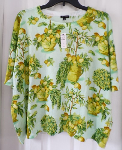 NWT NEW SUMMER TALBOTS SIZE XL LEMON TREES SWEATER TOP BLUE /YELLOW ...