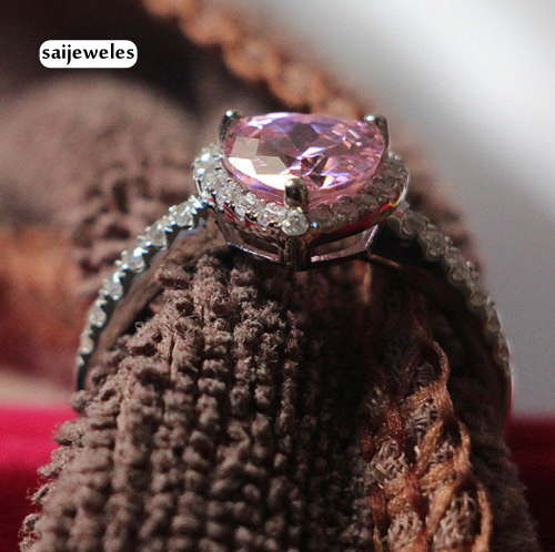 14K White Gold Over 2CT Heart Shape Pink Sapphire Heart Halo Engagement ...