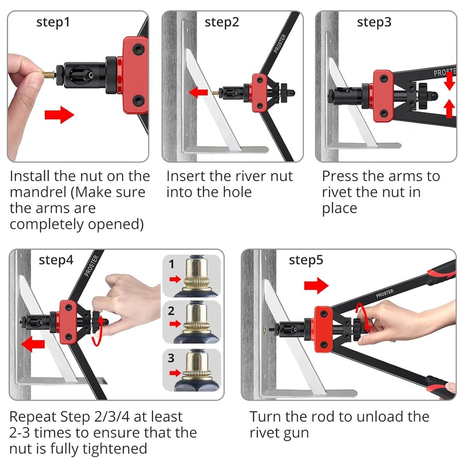 Proster Rivet Nut Tool 14' Rivet Nut Gun with 150Pcs M3 M4 M5 M6 M8 M10 ...