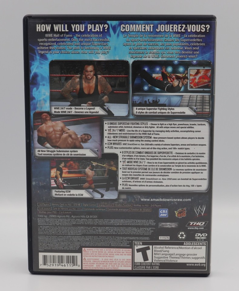 WWE SmackDown vs. Raw 2008 Sony PlayStation 2 PS2 Game CIB Used NO US ...