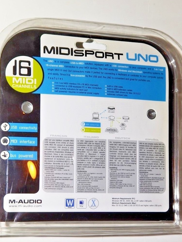 M-Audio USB Midisport Uno Portable 1-in/1-out MIDI Interface via USB ...