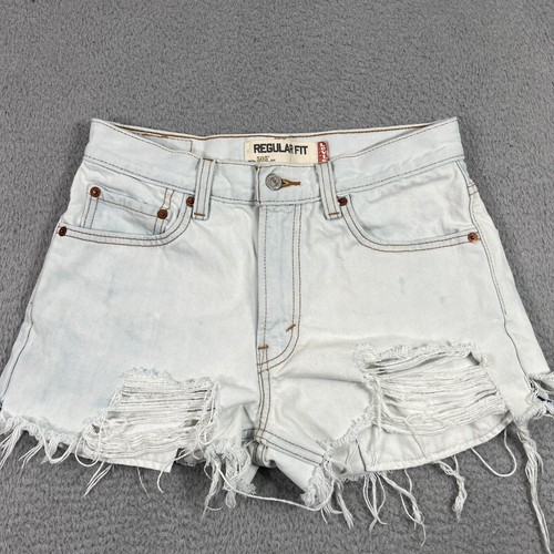 Levis 505 Shorts Mens 34 Light Wash Denim Ripped Cut Offs | eBay