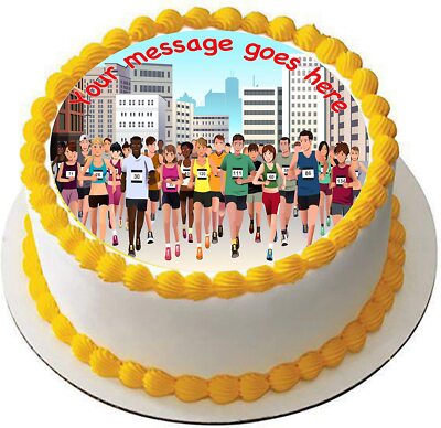 Marathon Runner 19cm Round Icing Cake Topper Decoration - Can Be ...