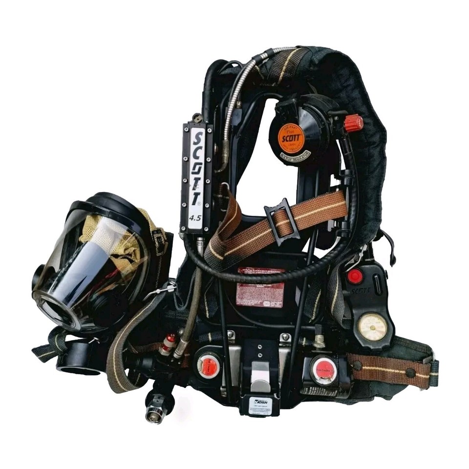 SCOTT 4.5 BLACK SCBA SET WITH PACK-TRACKER UNIT & AV-3000 FULL FACE ...