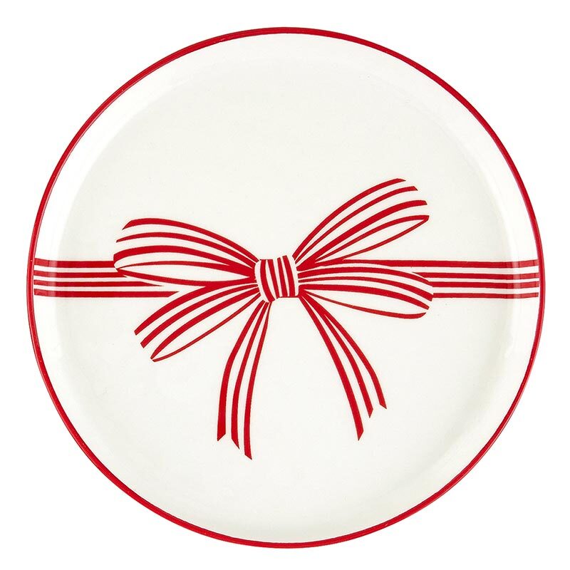 Appetizer Plate Set White Ceramic Small Plates, 5.25" Diameter, Red Bow ...