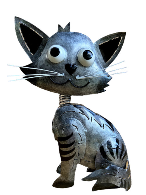Katze Felix MEDUSA silber Metallfigur Gartenfigur Windlicht Dekokatze ...