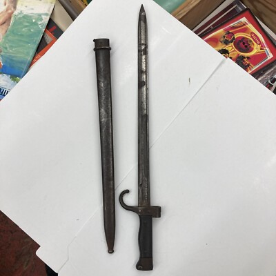 VINTAGE BAYONET - SWORD MARKED JC WOOD HANDLE 20 3/4" WITH SCABBARD #1 ...