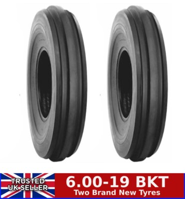 Pair of 6.00-19 BKT TF-9090 Two 3 Rib Tractor Front Tyres (4PLY ...