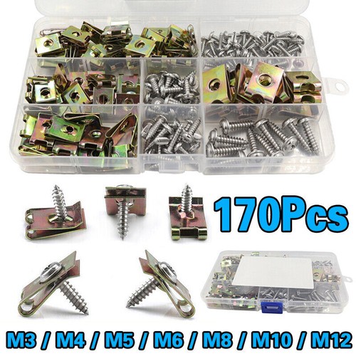 170pc Assorted Spire Clips U Nuts Captive Speed Fasteners Self Screws ...