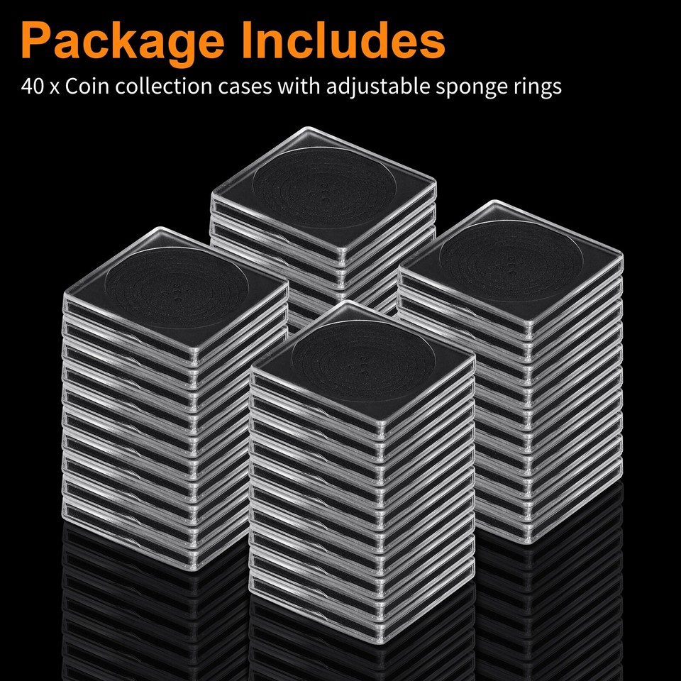 40 Pcs Coin Snap Holder Capsules 40mm Silver Dollar Storage Case w/ 5 ...