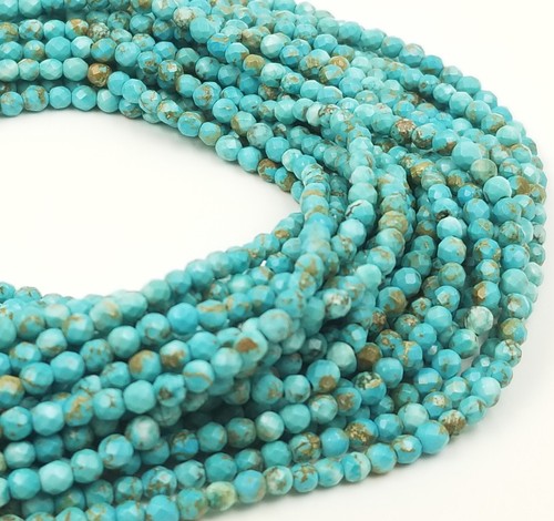 Faceted Turquoise Round Genuine Gemstone Bead Full Strand 15.5" 2mm 3mm ...