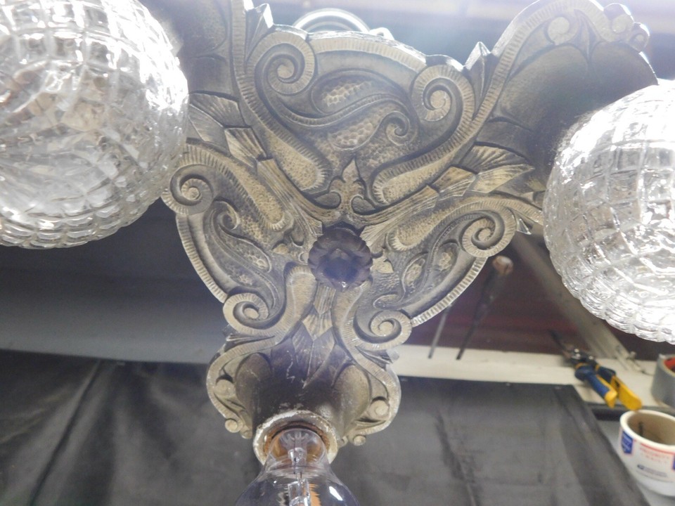 Vintage Cast Aluminum Art Deco 3 Light Hanging Fixture WORKS | eBay