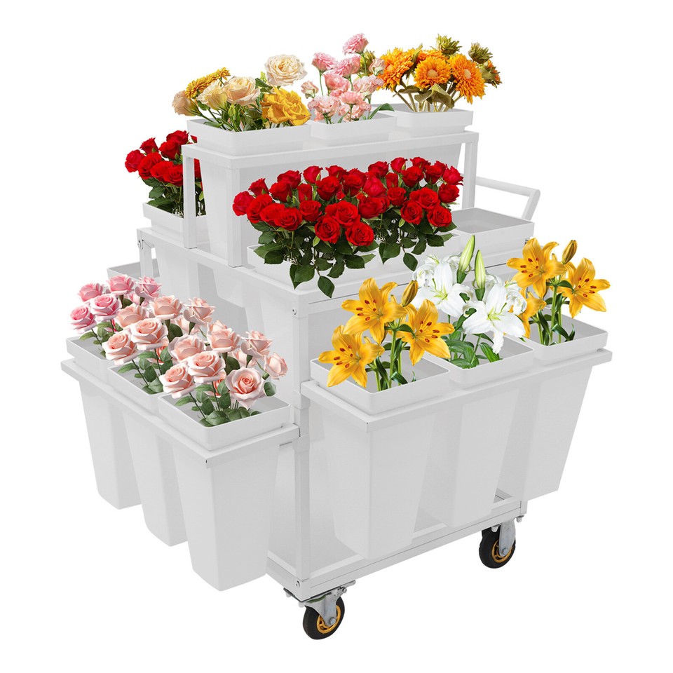 Flower Display Stand with 18 Buckets and Rolling Wheels for Easy ...