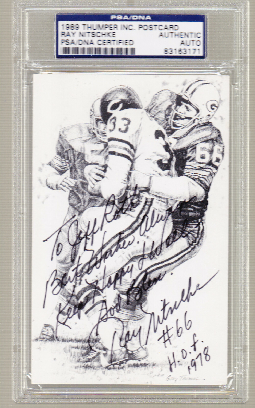 Ray Nitschke AUTO Signed Hall of Fame Postcard PSA/DNA HOF Green bay ...