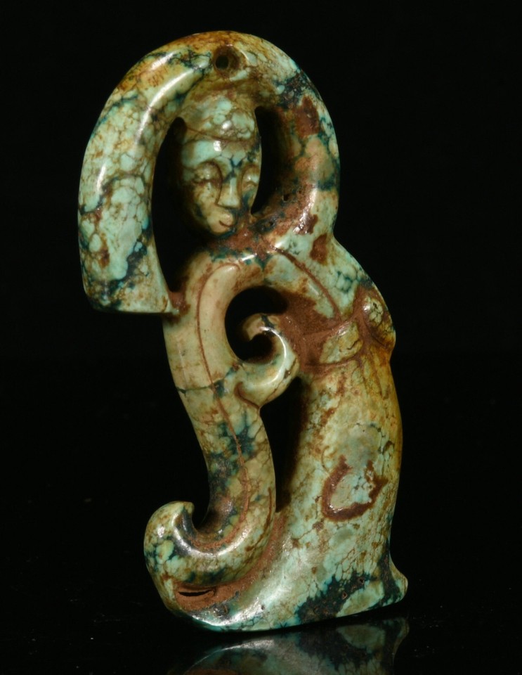 2.3'' Rare Old Chinese Turquoise Carved Dynasty Palace People Person ...