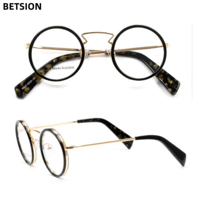 Retro Round 42mm Eyeglasses Frames Reading Glasses Metal Acetate Men ...