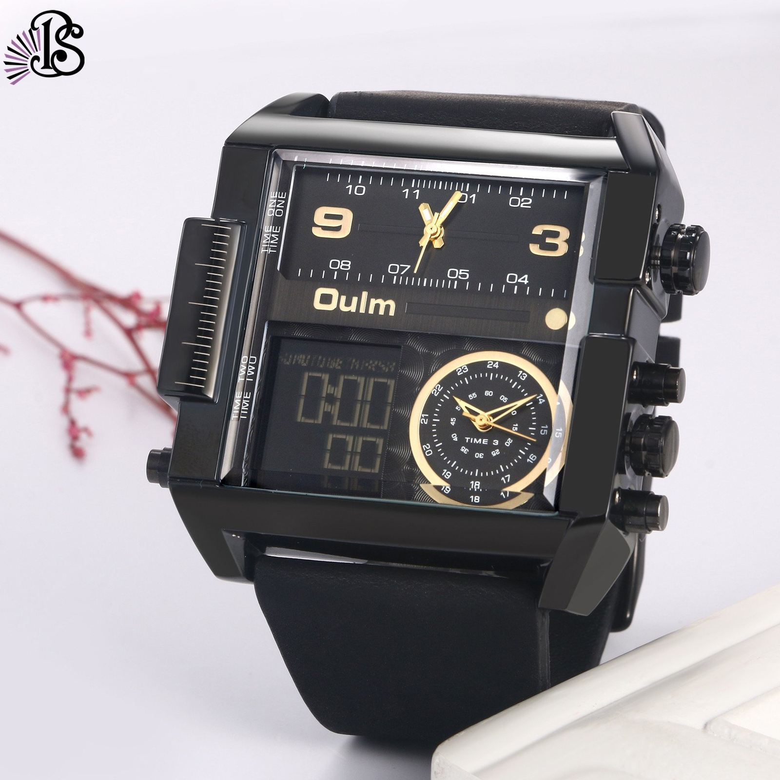 Men Large Dial Digital LED Quartz Sport Watch Waterproof Leather ...