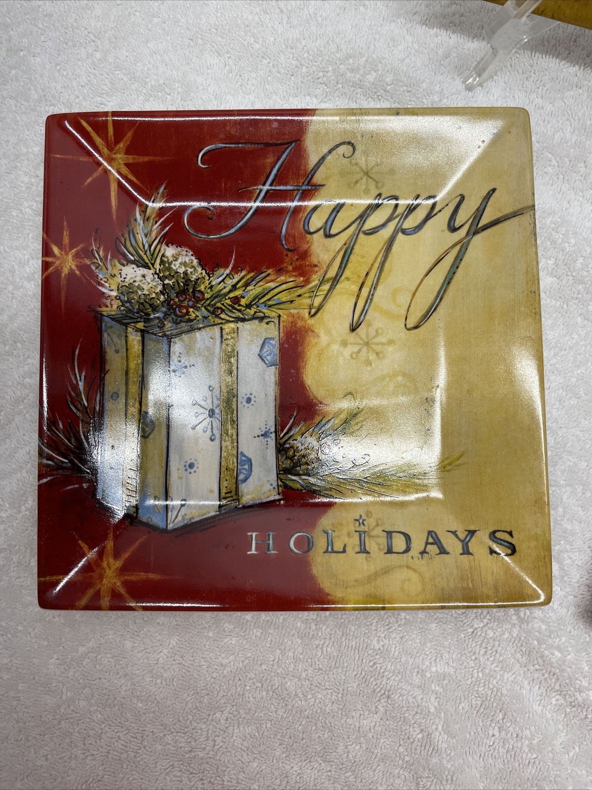 oneida season greetings Christmas square dessert plates set of 3 | eBay