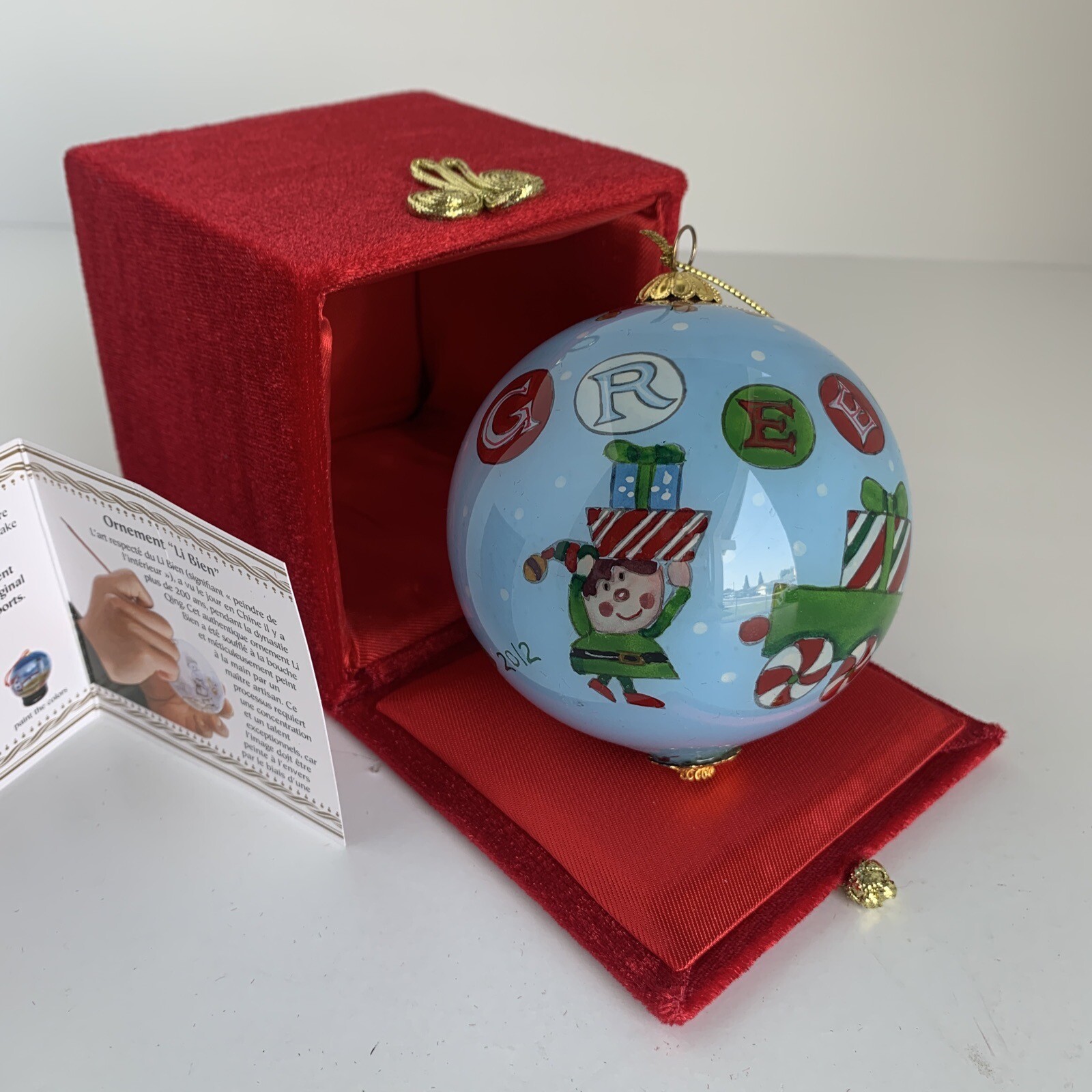 Pier 1 Li Bien Christmas Ornament 2012 Greetings Elves Train 3 1/2 ...