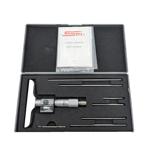 SPI 17-821-0 Depth Micrometer: 6'' Range, 6 Rods Ratchet Stop Thimble 4 ...