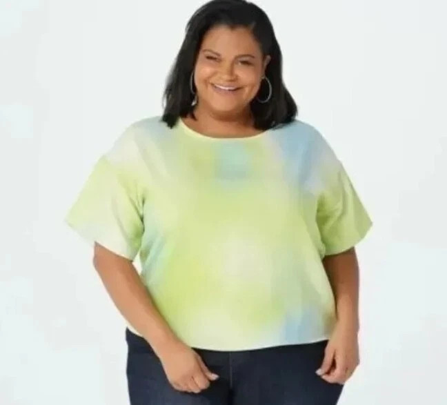 Lisa Rinna Collection Printed Crew Short Sleeve Top Citrus Apple Medium ...