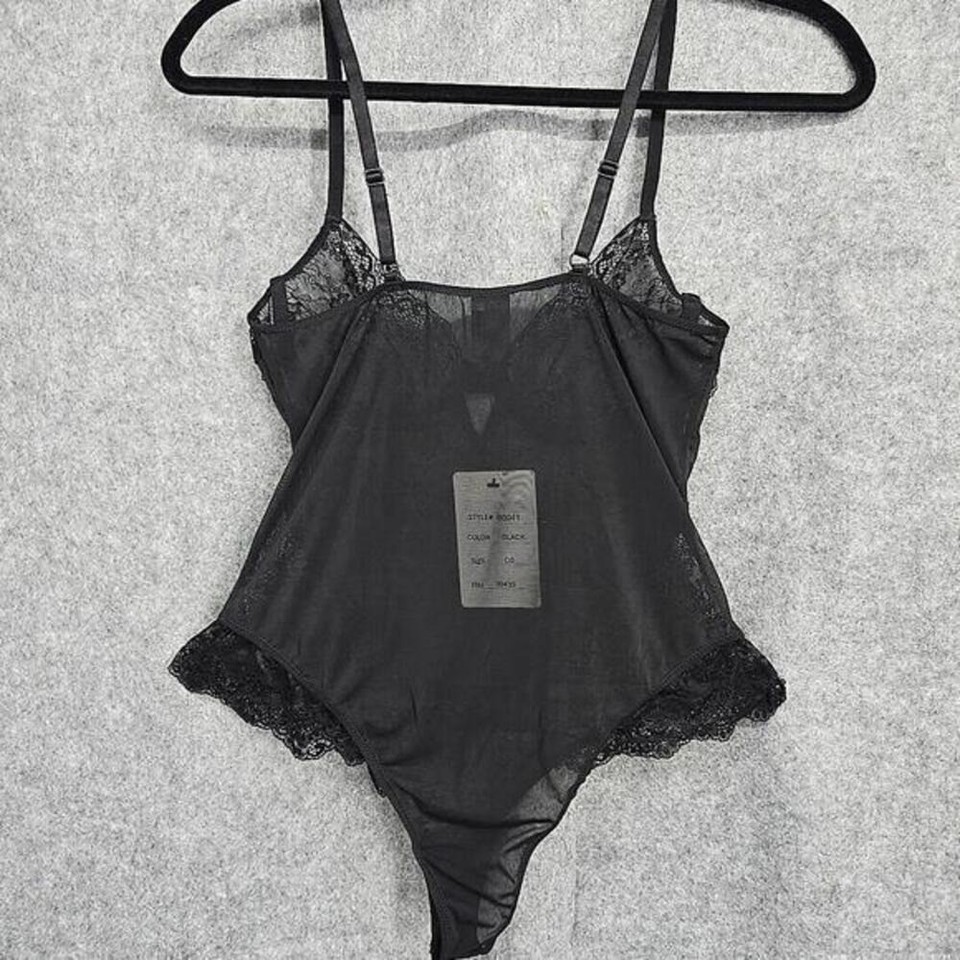 Music Legs Lingerie Women OS Black Flower Lace Back Mesh Teddy ...