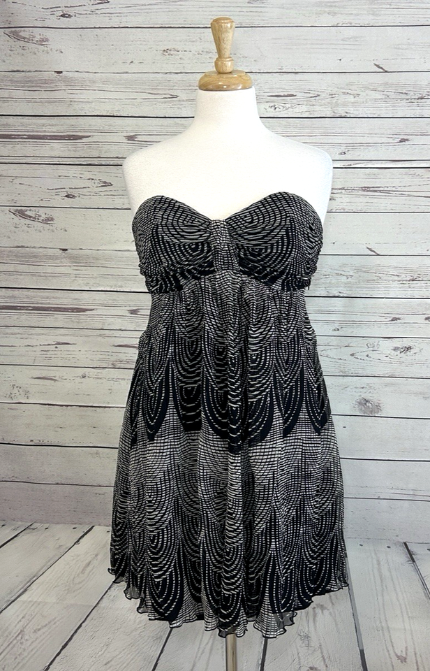 VTG Express Womens 8 Strapless Babydoll Mini Dress Silk Art Deco ...