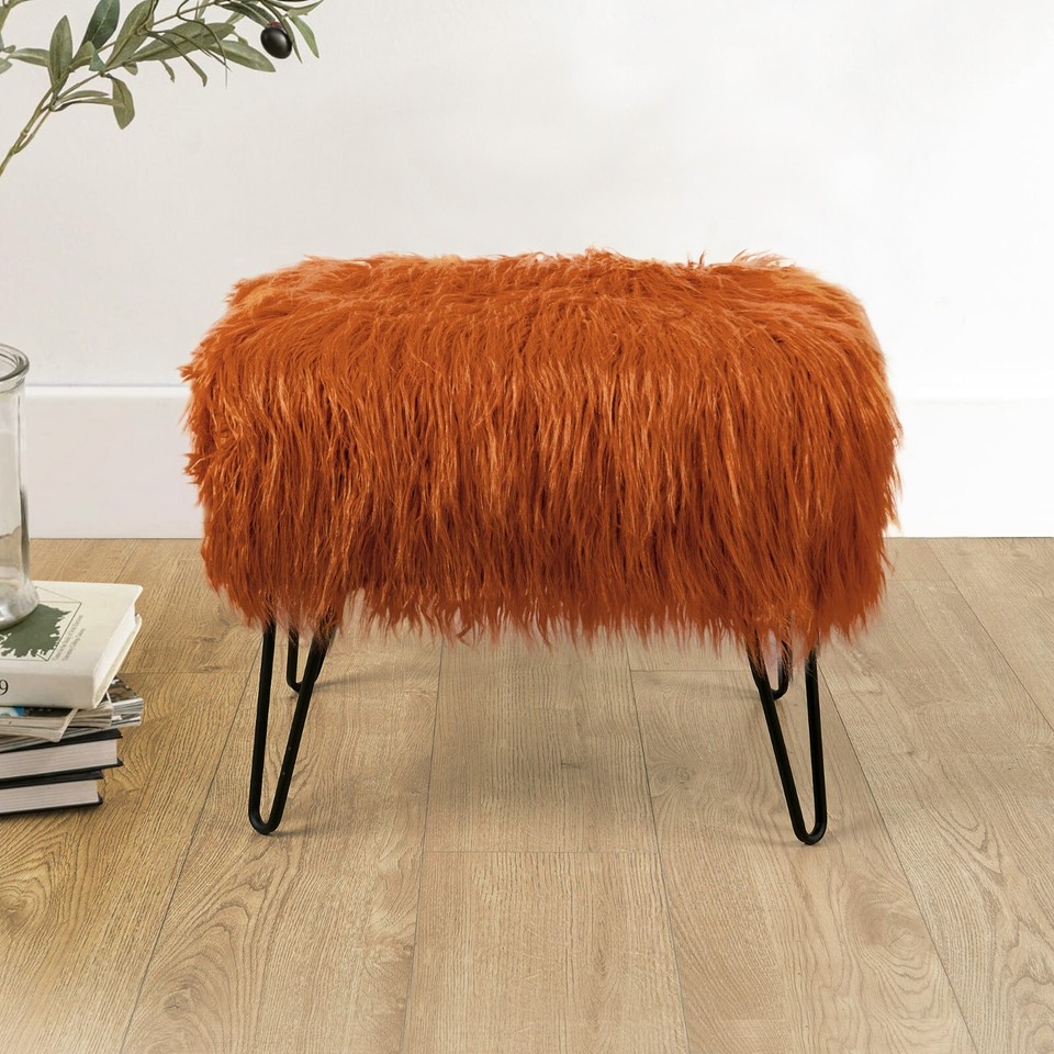 Fluffy Mongolian Faux Fur Ottoman Bench for Modern Living Room Home ...