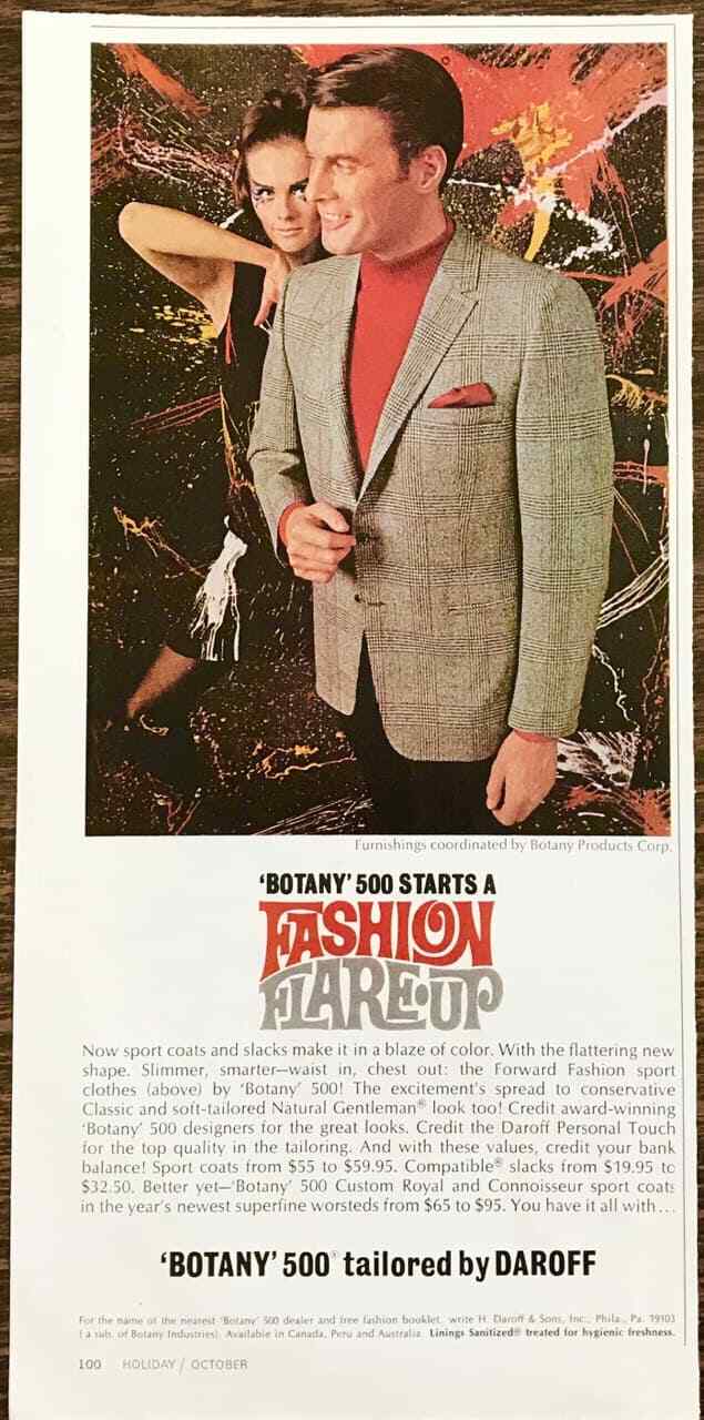 1968 Botany 500 Menswear PRINT AD Fashion Flare-Up Tailored by Daroff ...