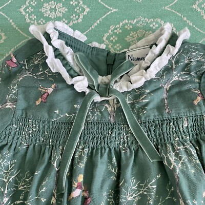 Baby Dress Green. Swing, Tree, Print. Nature. White Collar.bow. Tulle ...