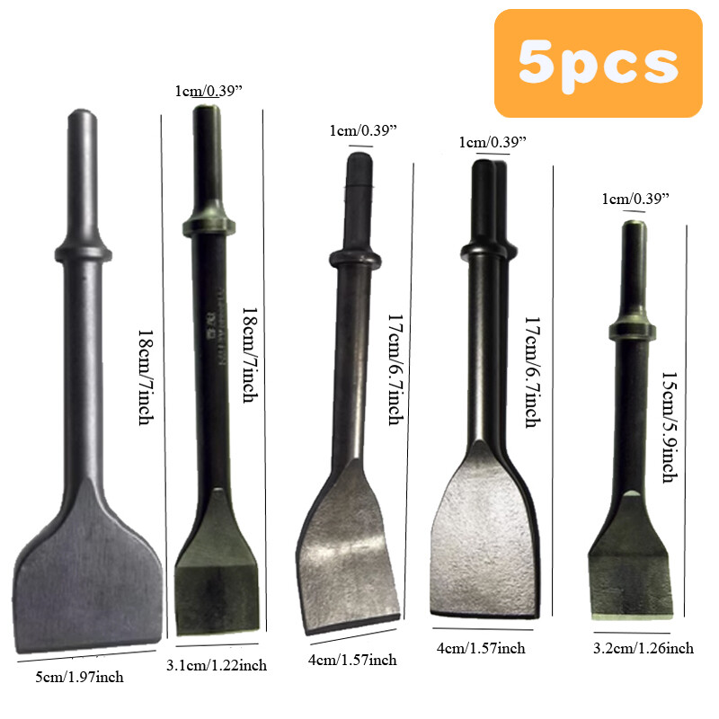 5PCS Pneumatic Chisel Tool Set Air Hammer Punch Chipping Bits Tool 0.39 ...