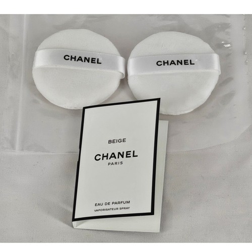 2x Chanel Authentic Powder Puff plus 1x Chanel Beige EDP 1.5ml .05fl oz ...