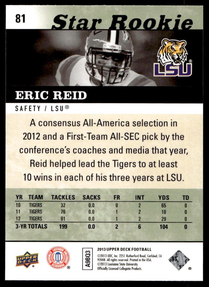 2013 Upper Deck 81 Eric Reid LSU Tigers SR Football Card | eBay