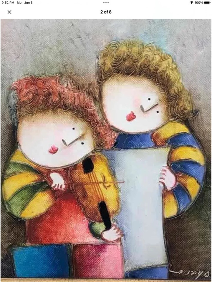 Brown Wooden Two Figure Playing Violin Art Painting Signed By J. Roybal ...