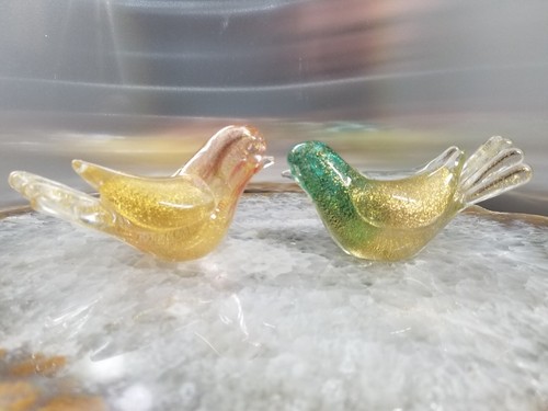 Murano Venetian Glass * Archimede Seguso Bird pair * Gold Aventurine ...