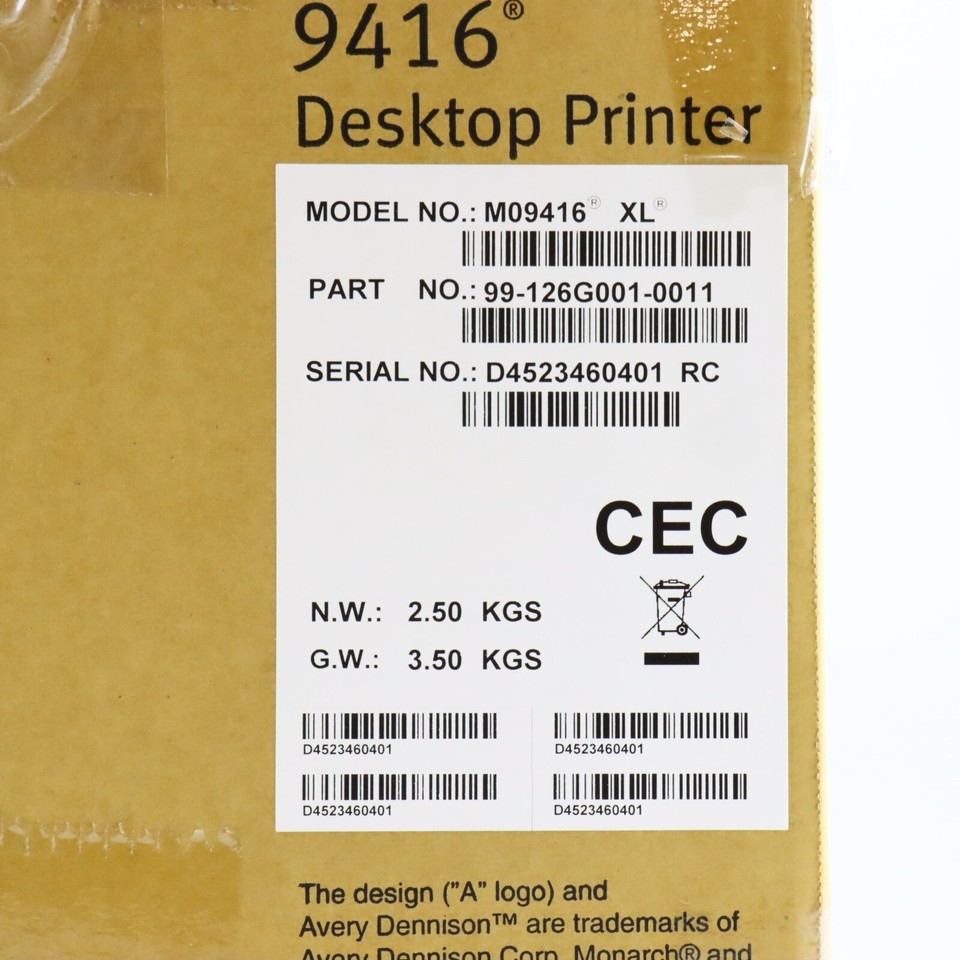 Avery Dennison Monarch M09416XL Direct Thermal Label Printer w/ Roll ...