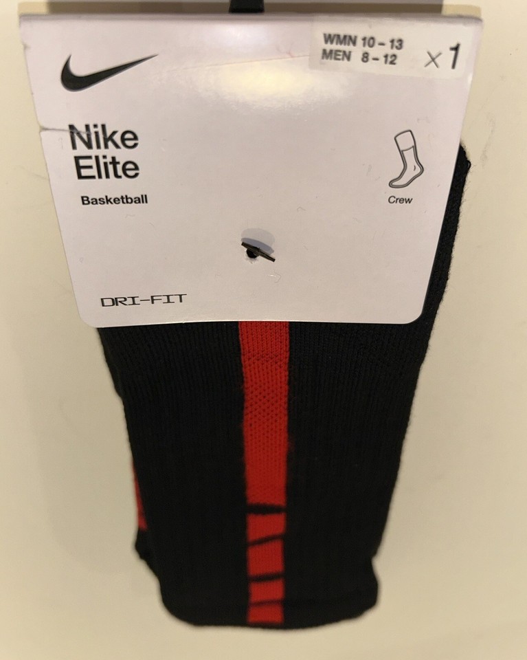 Nike Elite Basketball Crew Socks 1 Pair Men 8-12 W 10-13 Black Red w ...