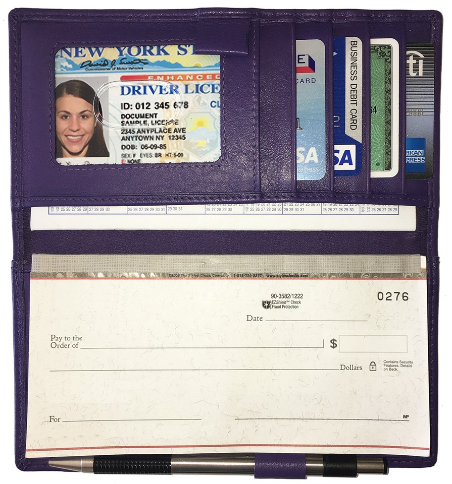 RFID Leather Checkbook Cover With Credit Card Slots and Pen Holder | eBay