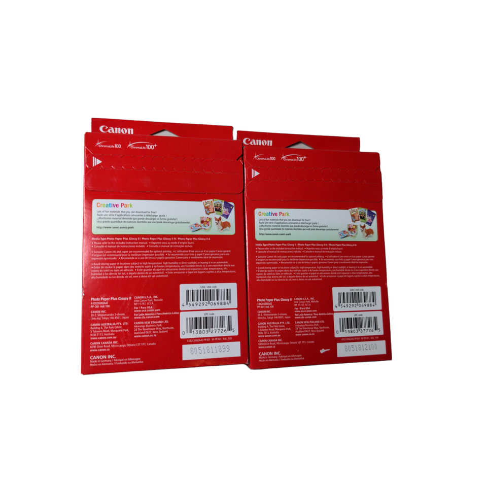 Lot of 2 Canon Plus Glossy II PP-301 Inkjet Print Photo Paper - 100 ...