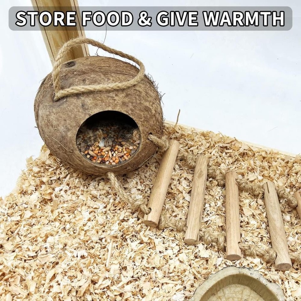 Natural Coconut Hide with Ladder Perches Hanging Bird House Toy for ...