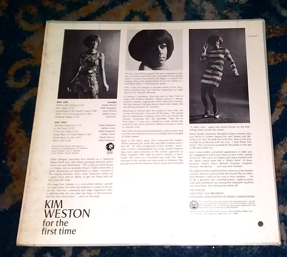 FOR THE FIRST TIME / KIM WESTON 1967 MGM LP SE 4477 in Original ...