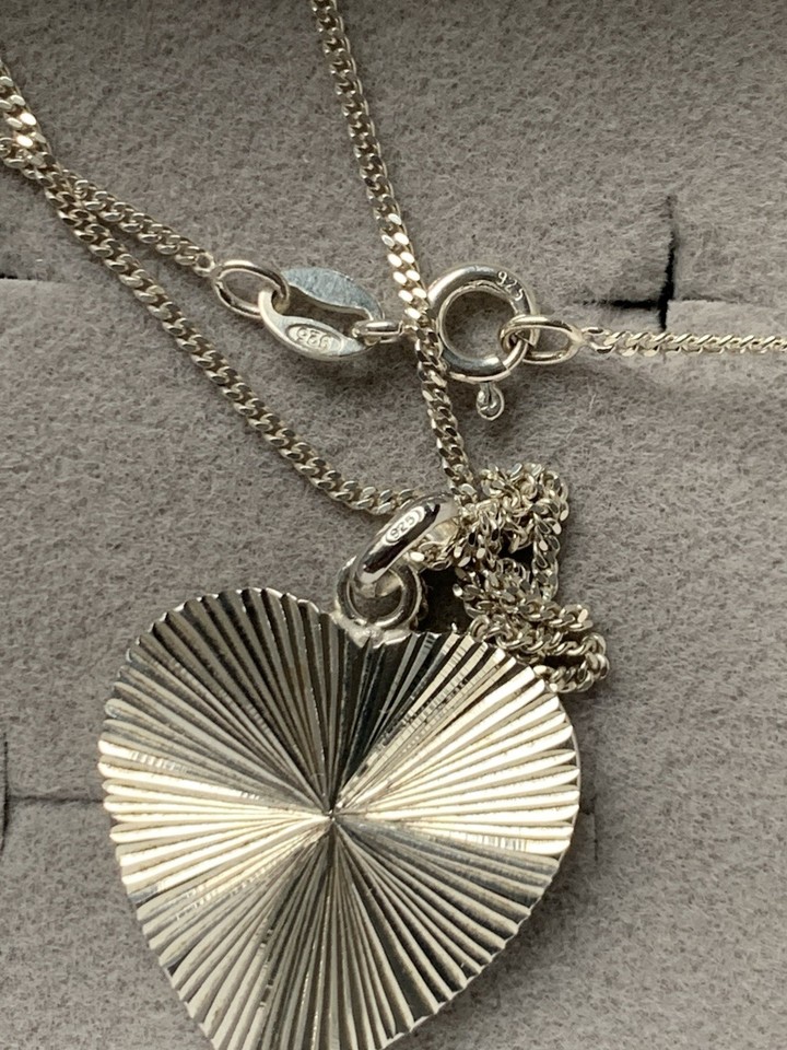 Sterling Silver Radiant Heart Pendant on 18 inch Sterling Silver Curb ...