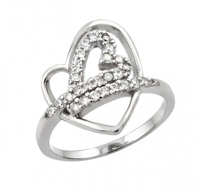 925 STERLING SILVER DESIGNER OPEN HEART DESIGN RING LAB SIMULATED ...