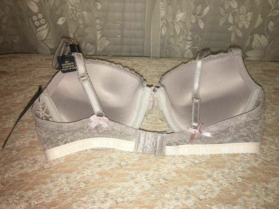 U.S. Polo Assn Intimates 34B Push Up Lace Bra Silver Pink | eBay