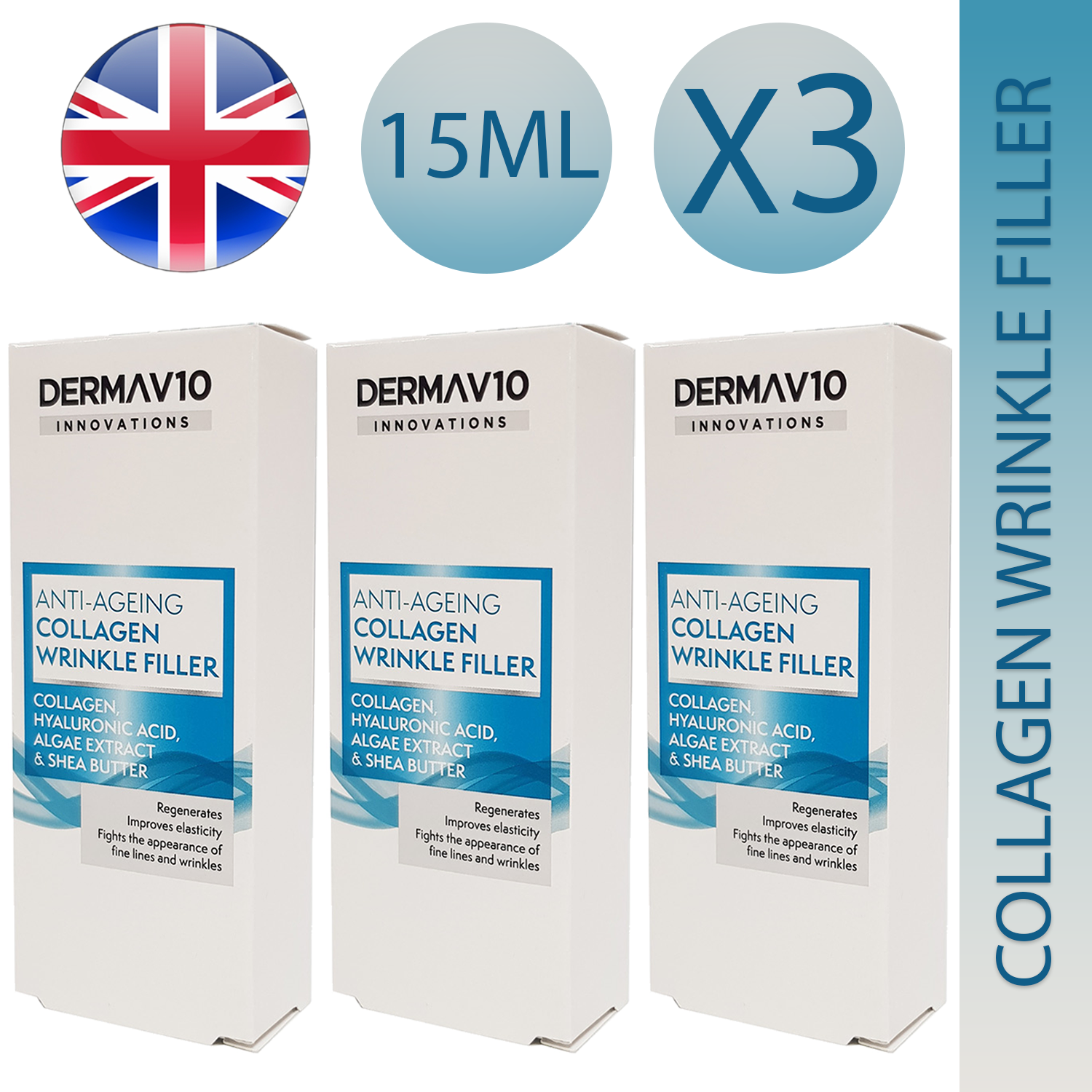 3X Derma V10 Anti-Ageing Face Cream Deep Wrinkle Collagen Filler 15ml ...