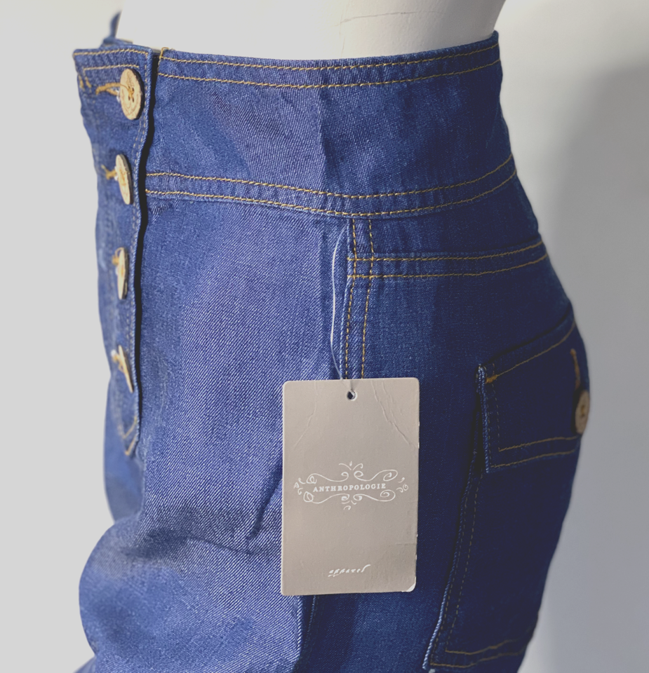 ANTHROPOLOGIE Elevenses Women Wide Leg Pocket Sailor Buttons Denim ...