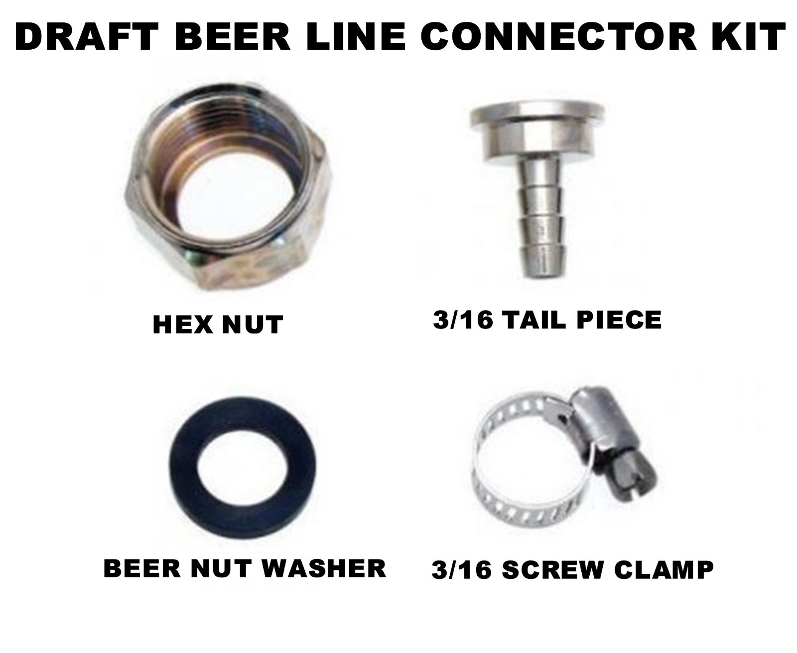 Draft Beer Line Connectors - Clamp Washer Nipple Hex Nut - Kegerator ...